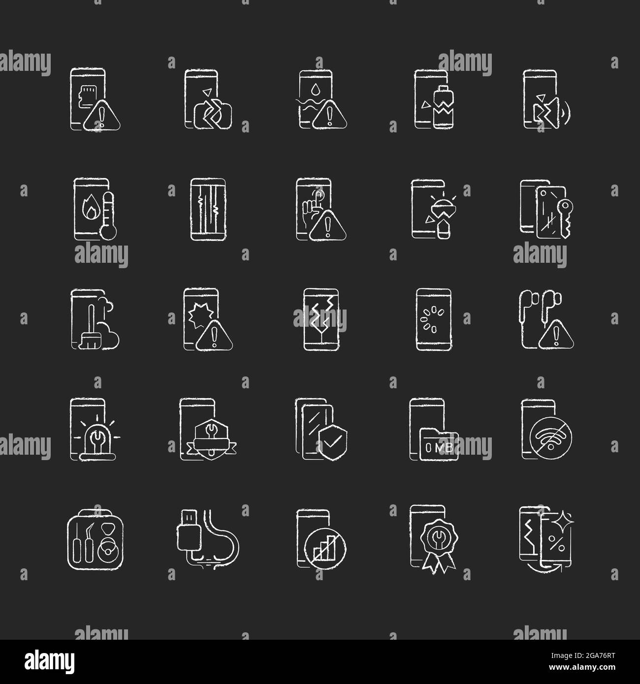 Smartphone repair chalk white icons set on dark background Stock Vector ...