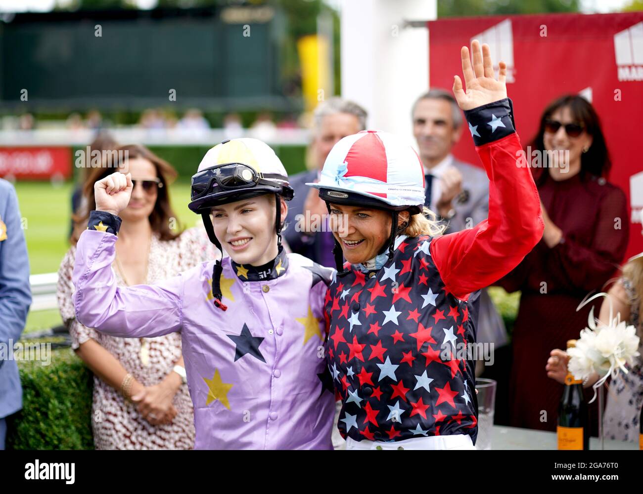 Candida Crawford (right) and Thea Gosden-Hood celebrate after finishing ...