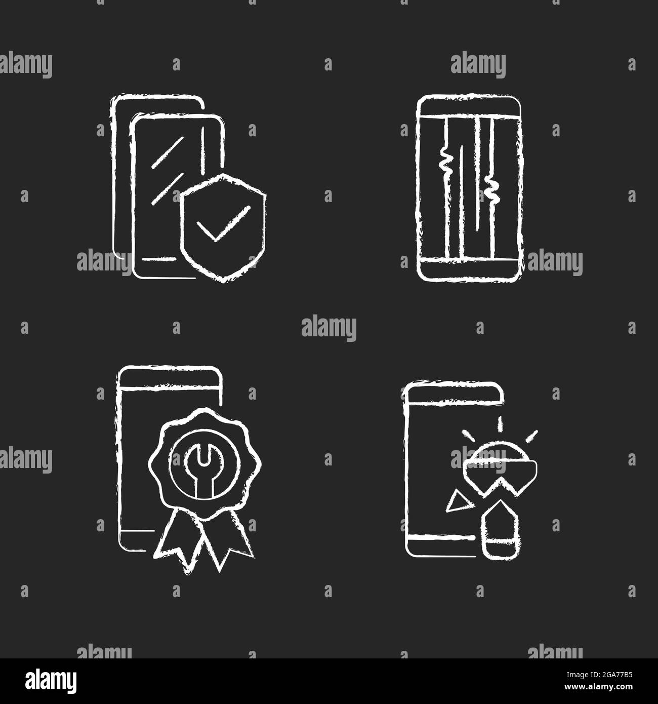 Common phone breakdowns chalk white icons set on dark background Stock ...