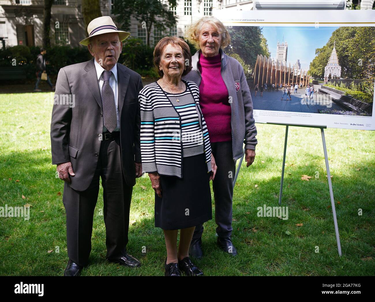 Holocaust survivors (left to right) Sir Ben Helfgott, Lily Ebert BEM ...