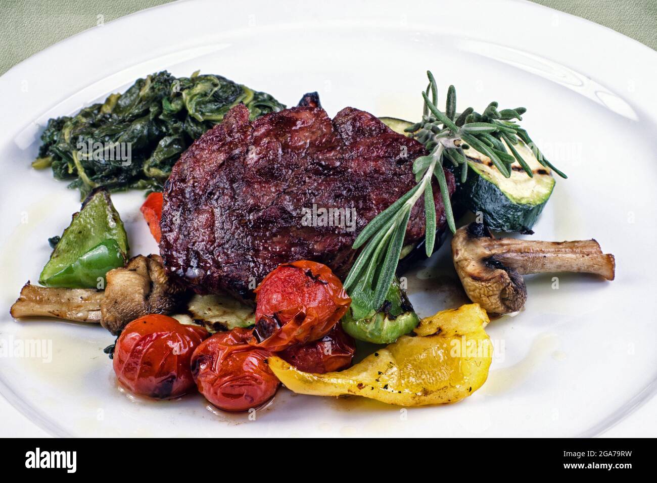 restaurant dish consisting of roasted meat with vegetables Stock Photo ...