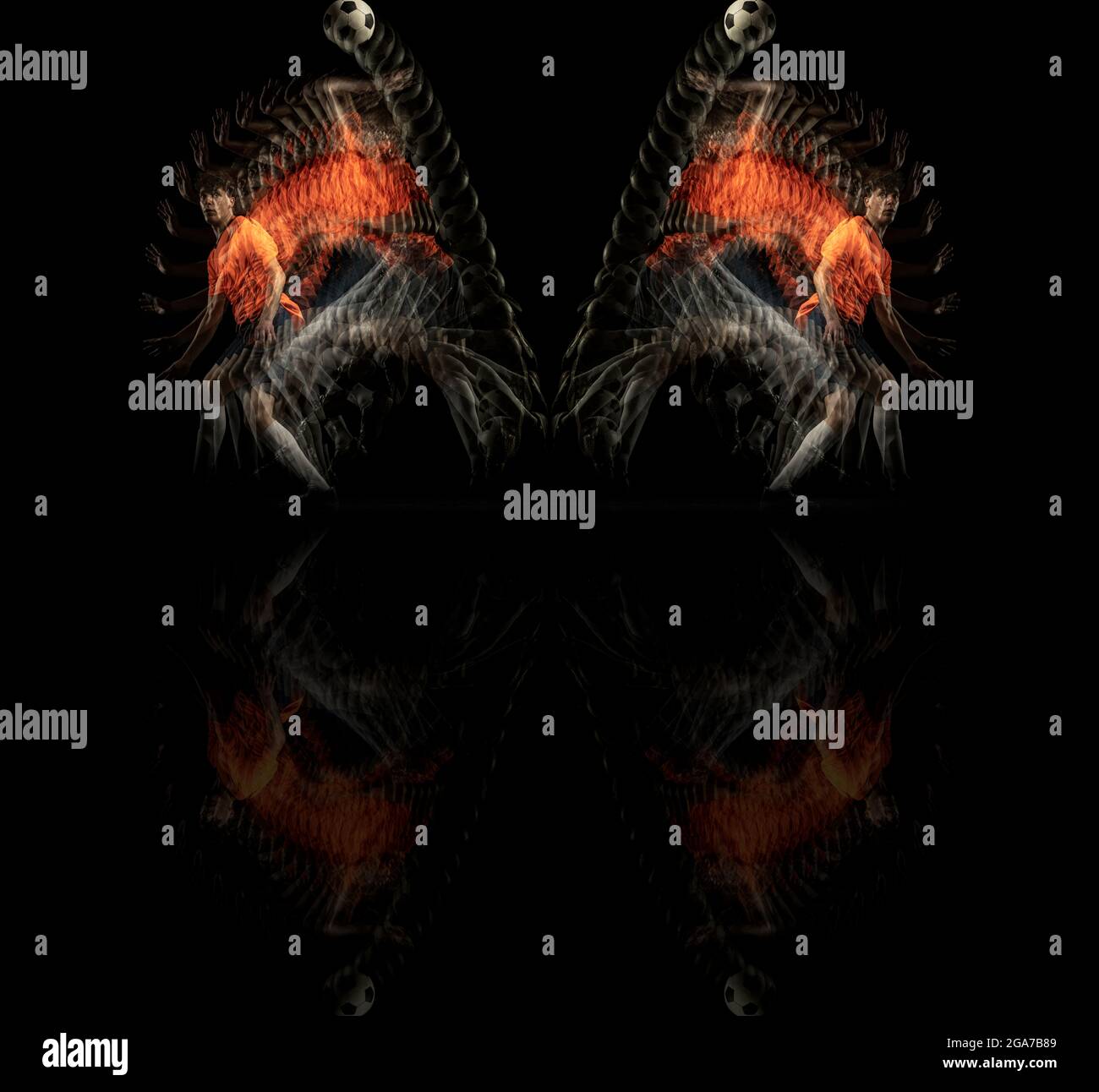 Collage of images of one young man, soccer football player in motion ...