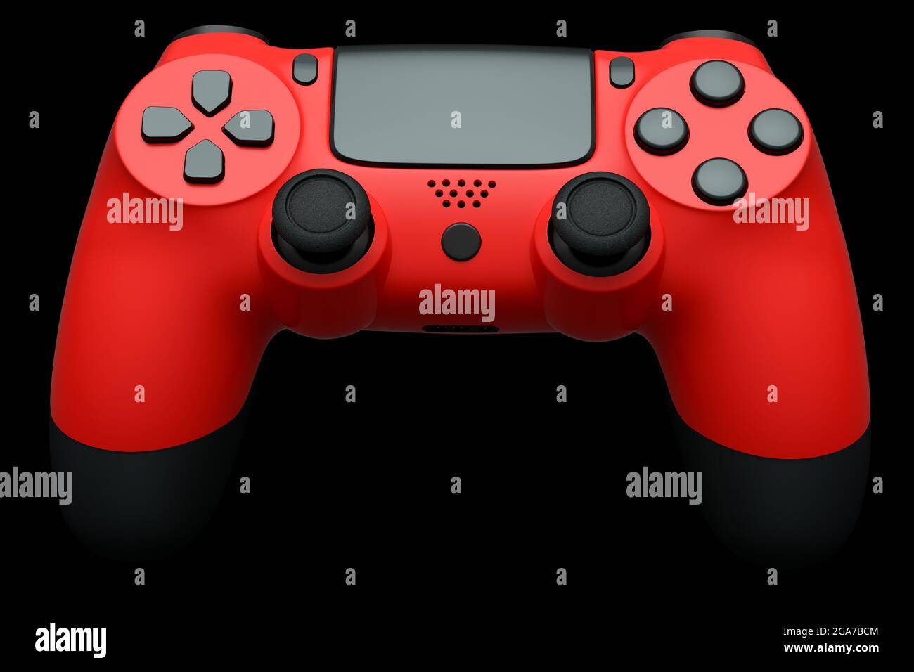 Realistic red joystick for video game controller on black background ...