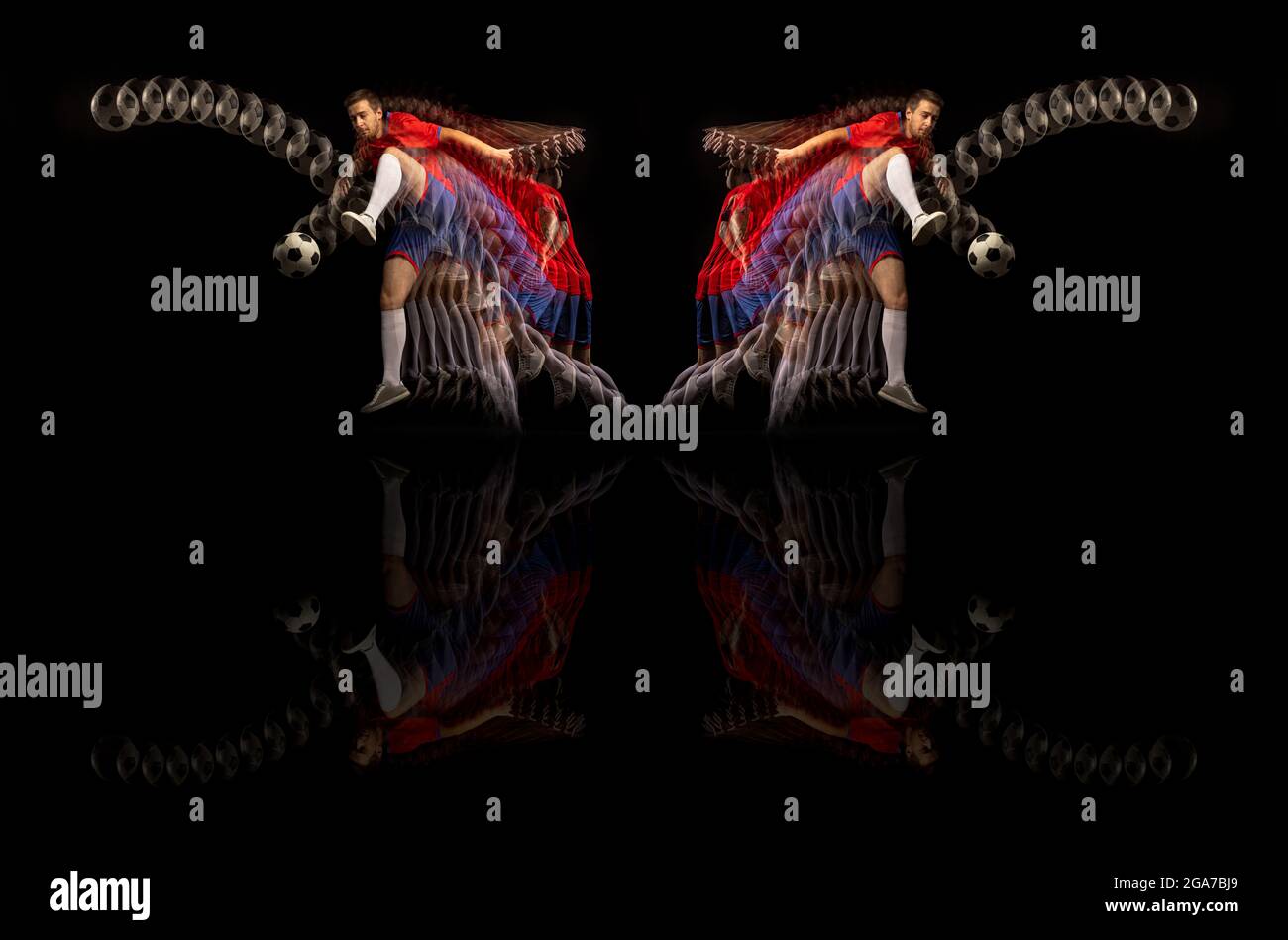 Collage of images of one proffesional soccer football player in motion ...