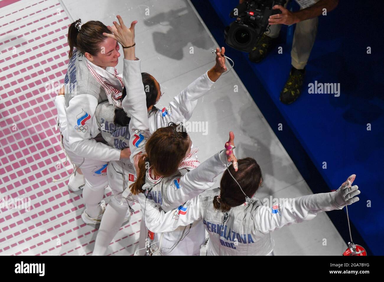 Tokyo, Japan. 29th July, 2021. Athletes of ROC celebrates after the ...