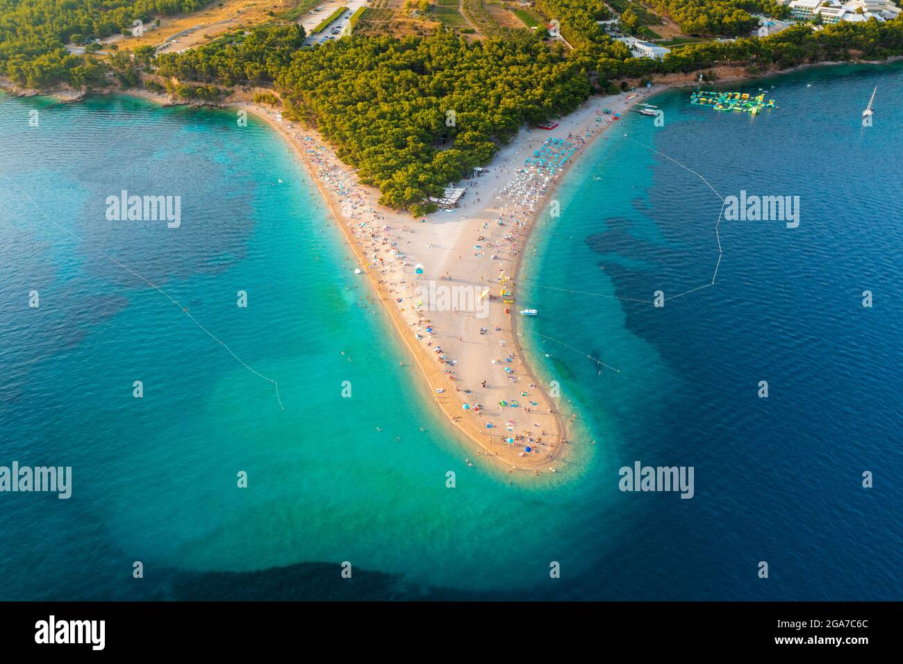 Aerial scene of Zlatni rat beach on Brač island, Croatia Stock Photo ...