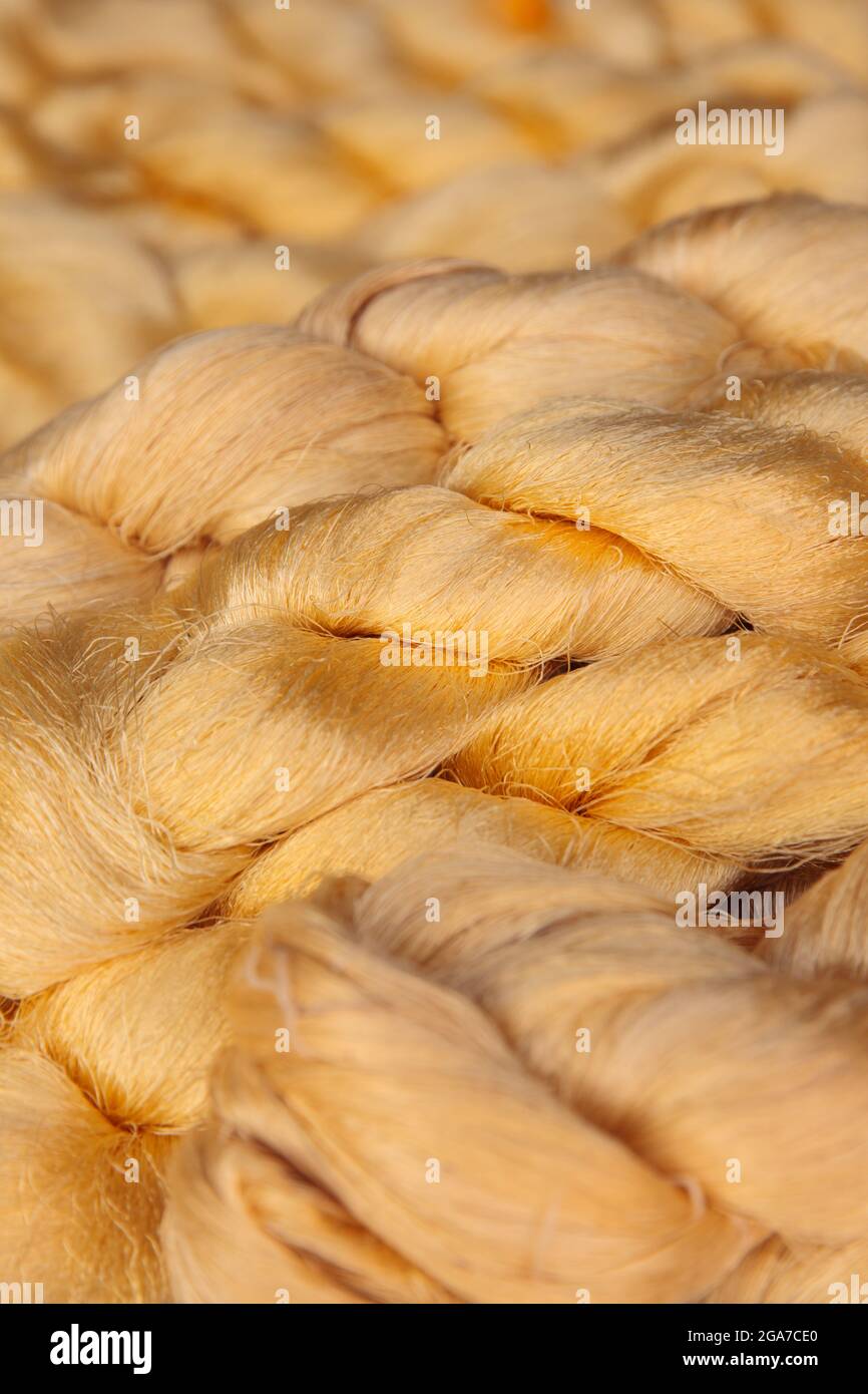 Bright color of raw silk threads Stock Photo - Alamy