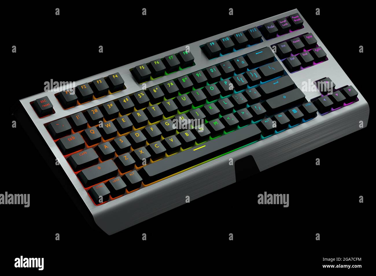 Black computer keyboard with rgb colors isolated on black background ...