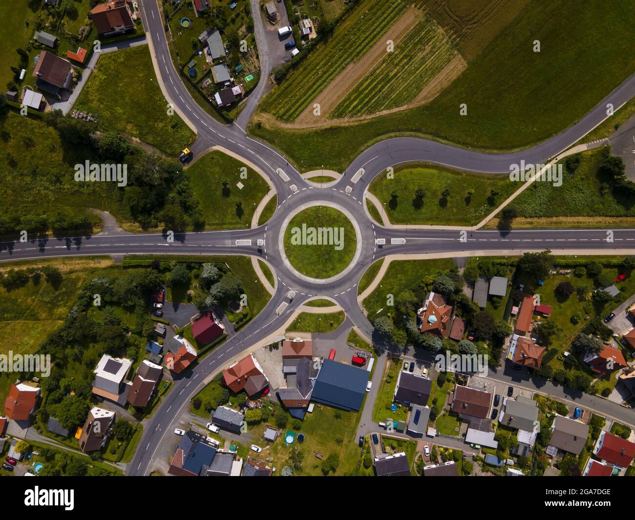 Aerial shot of a roundabout in a rural area Stock Photo - Alamy