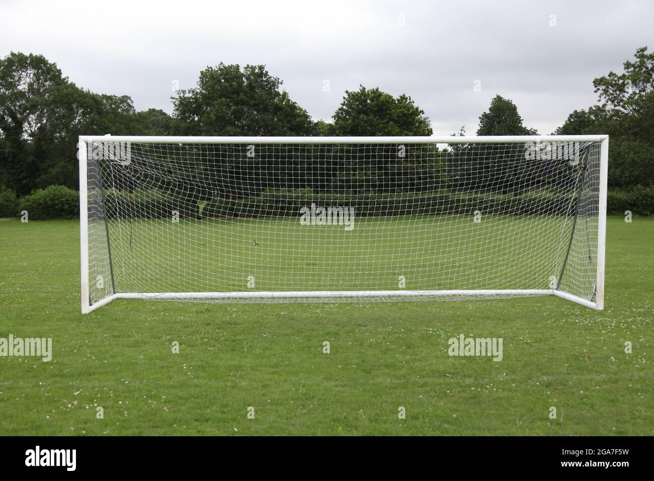 Empty football goal posts on British footie pitch, Ashtead, Surrey ...