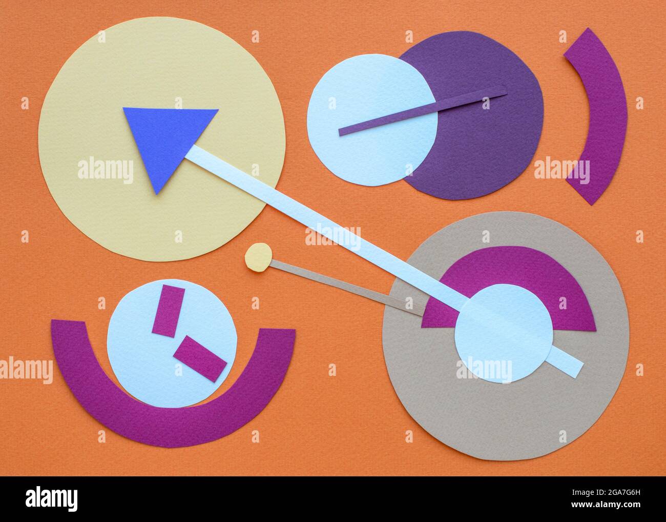Clocks of different sizes and shapes on orange background. Paper ...