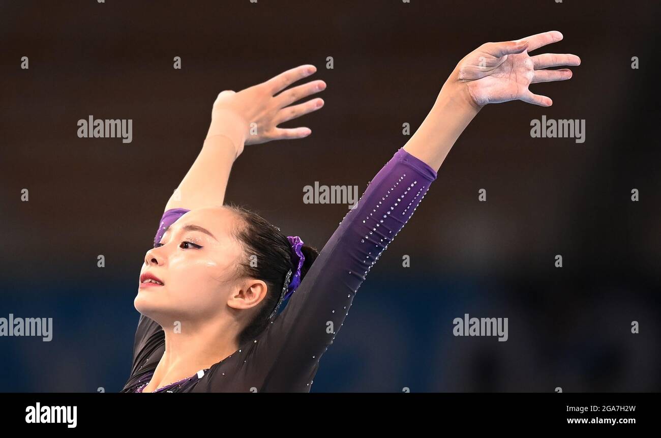 Tokyo, Japan. 29th July, 2021. Lu Yufei of China competes in the vault ...