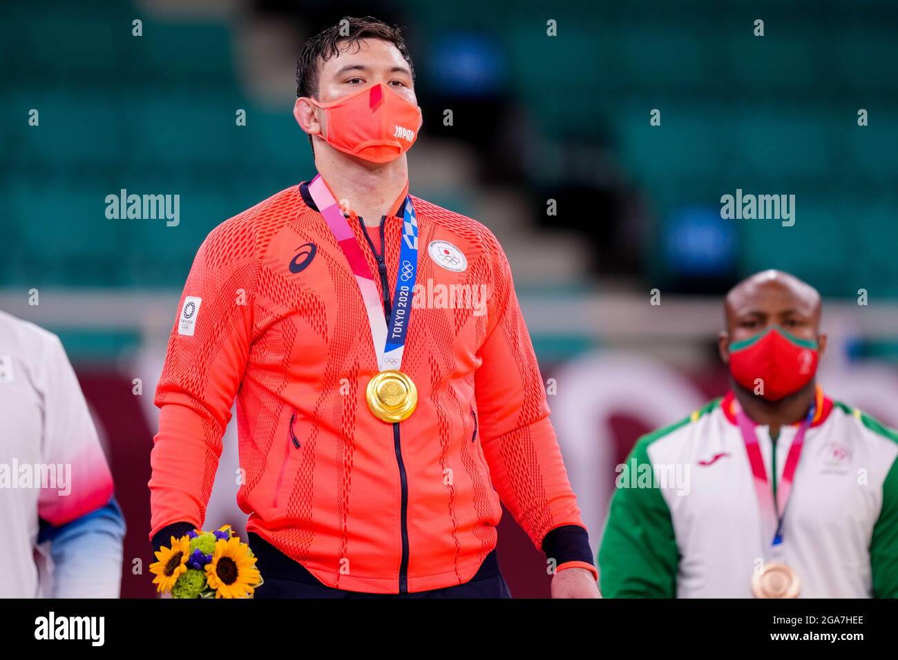 TOKYO, JAPAN - JULY 29: Aaron Wolf of Japan posing with the gold medal ...