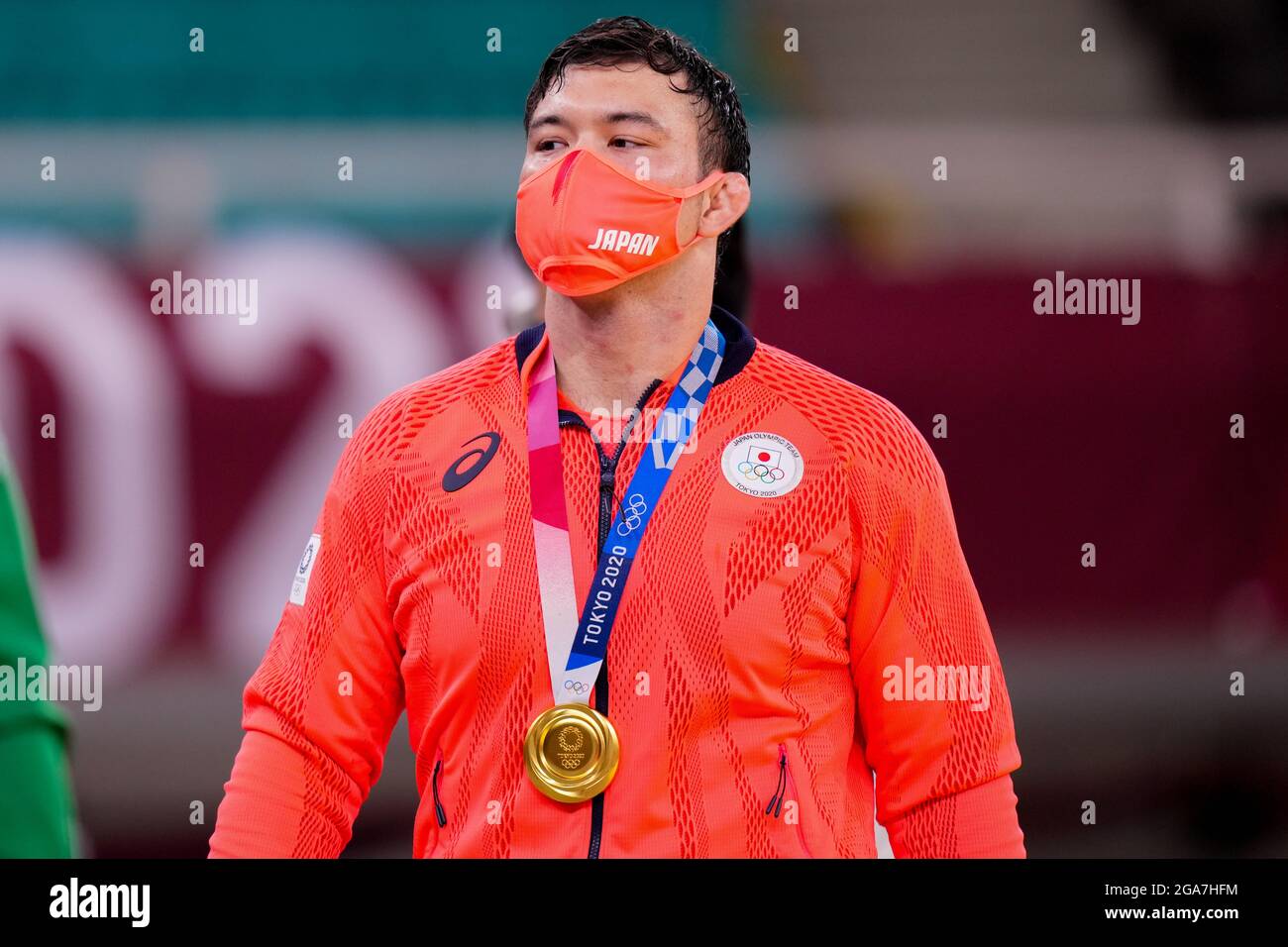TOKYO, JAPAN - JULY 29: Aaron Wolf of Japan posing with the gold medal ...
