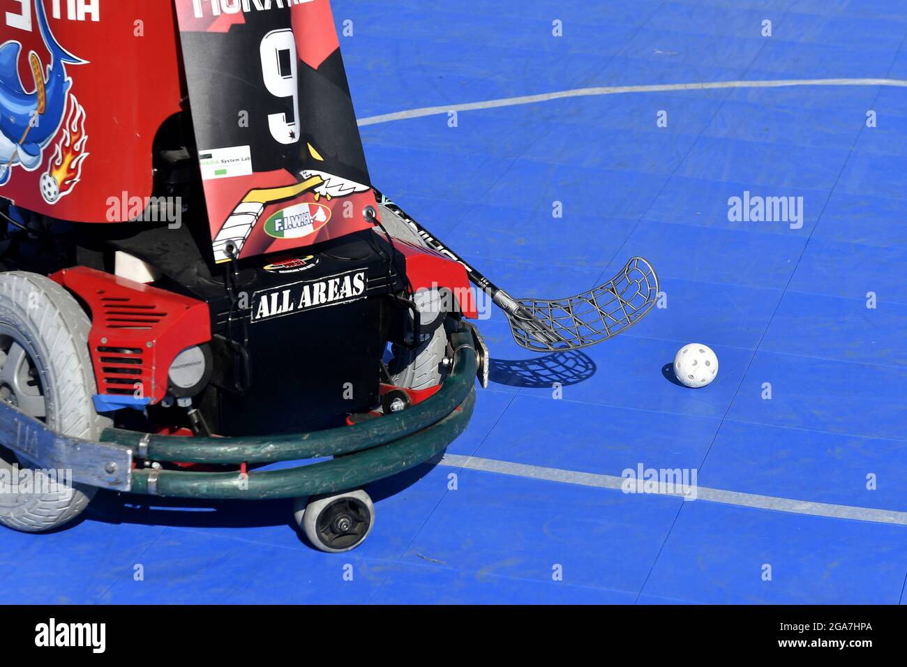 Wheelchair hockey for disabled players, during a sports summer camp, in ...