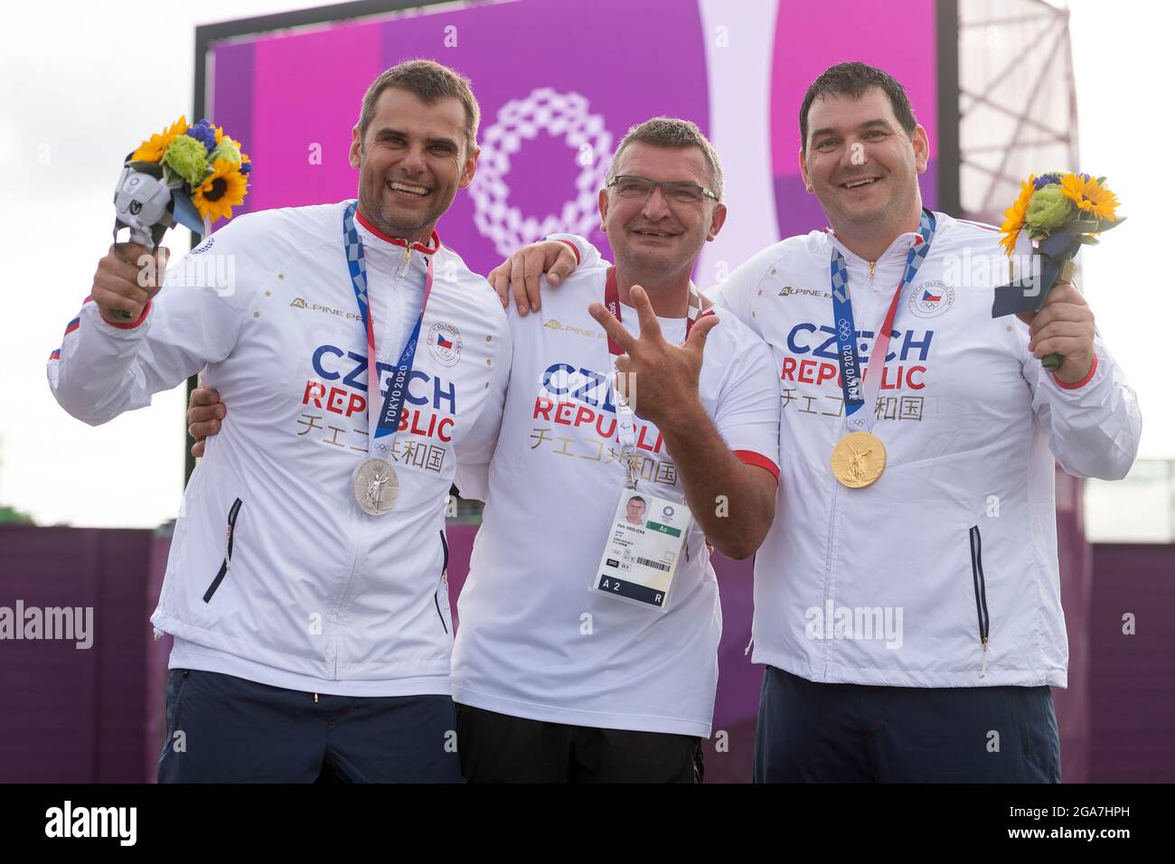 Tokyo, Japan. 29th July, 2021. Czech sports shooters David Kostelecky ...