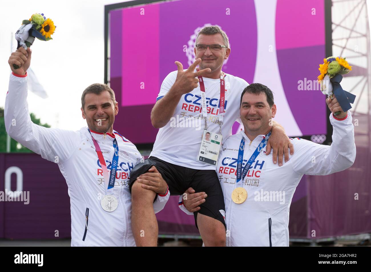 Tokyo, Japan. 29th July, 2021. Czech sports shooters David Kostelecky ...