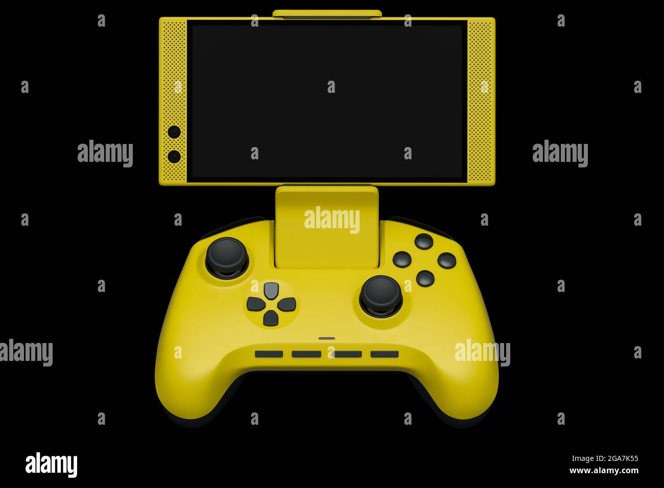 Realistic yellow joystick for playing games on mobile phone on black ...