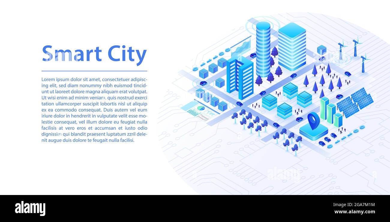 Smart city concept as 3d isometric vector illustration. Connected ...
