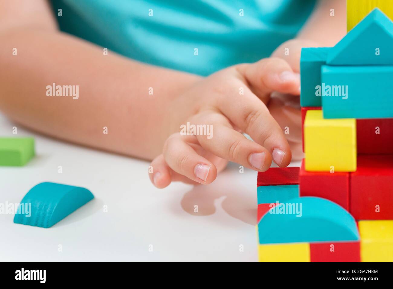 Boy Playing Building Wooden Blocks Stock Photo - Alamy