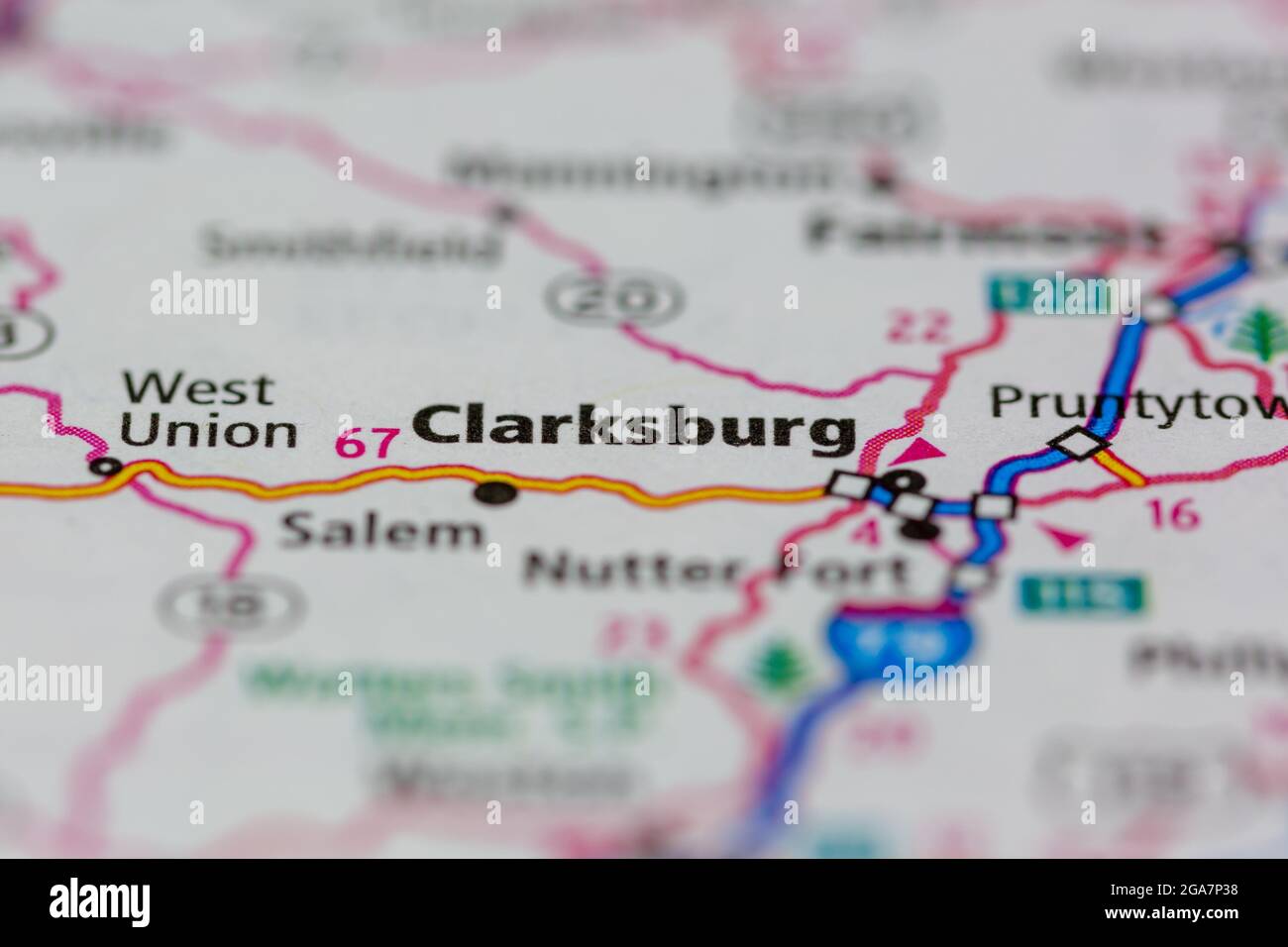Clarksburg Virginia shown on a road map or Geography map Stock Photo ...