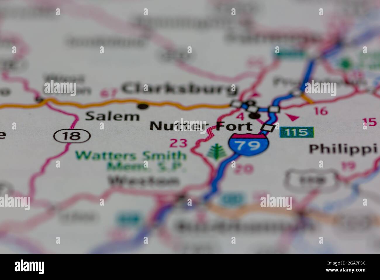 Nutter Fort Virginia shown on a road map or Geography map Stock Photo ...