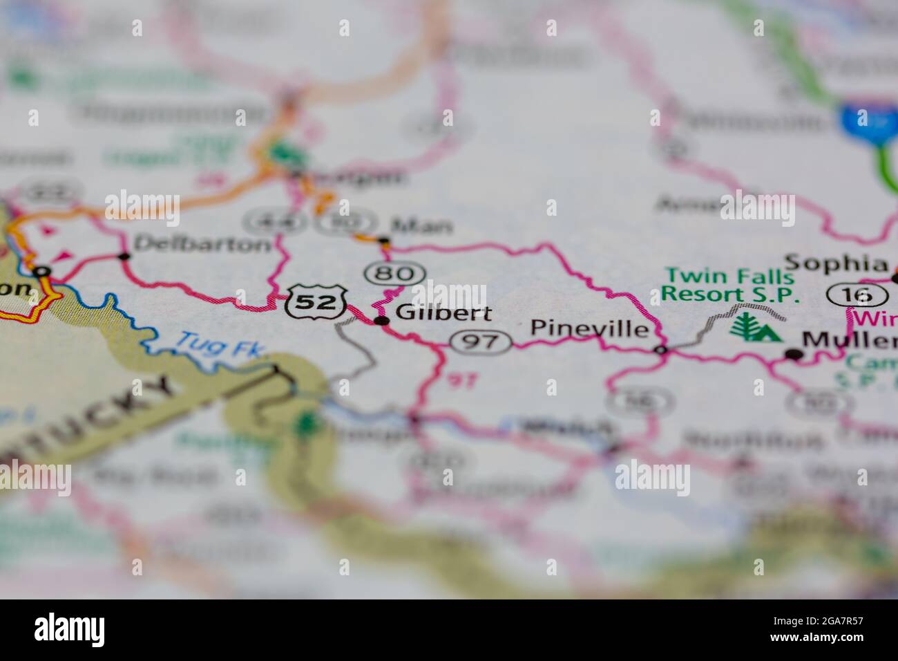 Gilbert Virginia shown on a road map or Geography map Stock Photo - Alamy