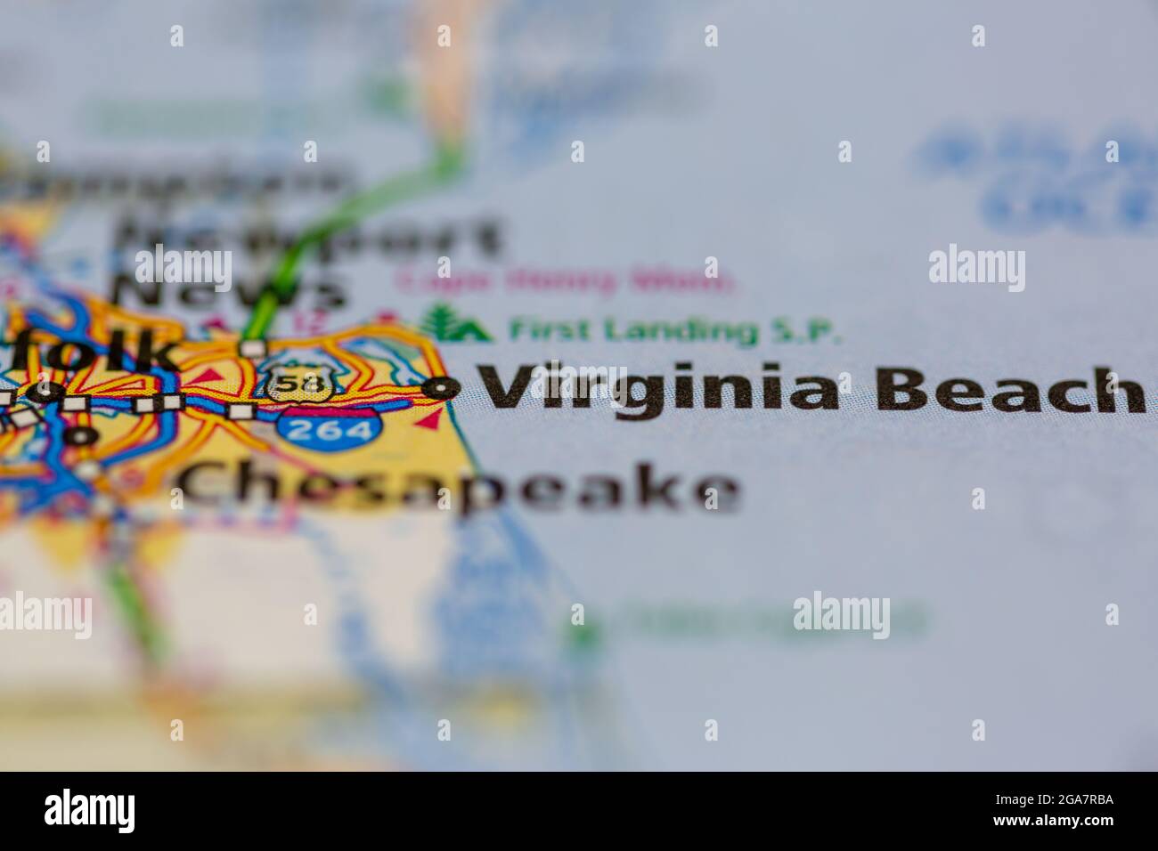 Virginia Beach Virginia shown on a road map or Geography map Stock ...