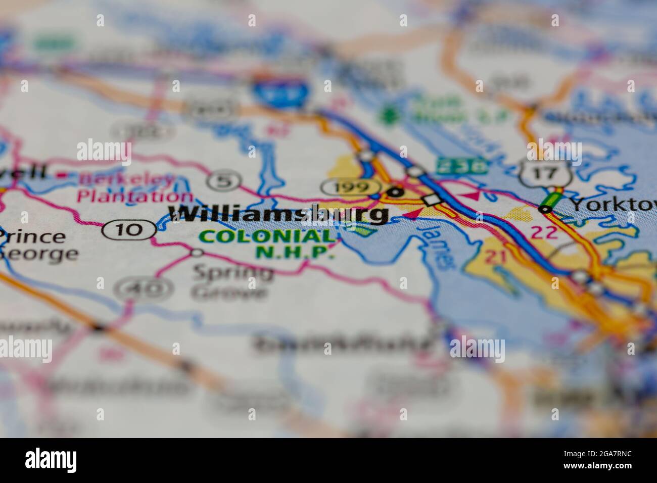 Williamsburg Virginia shown on a road map or Geography map Stock Photo ...