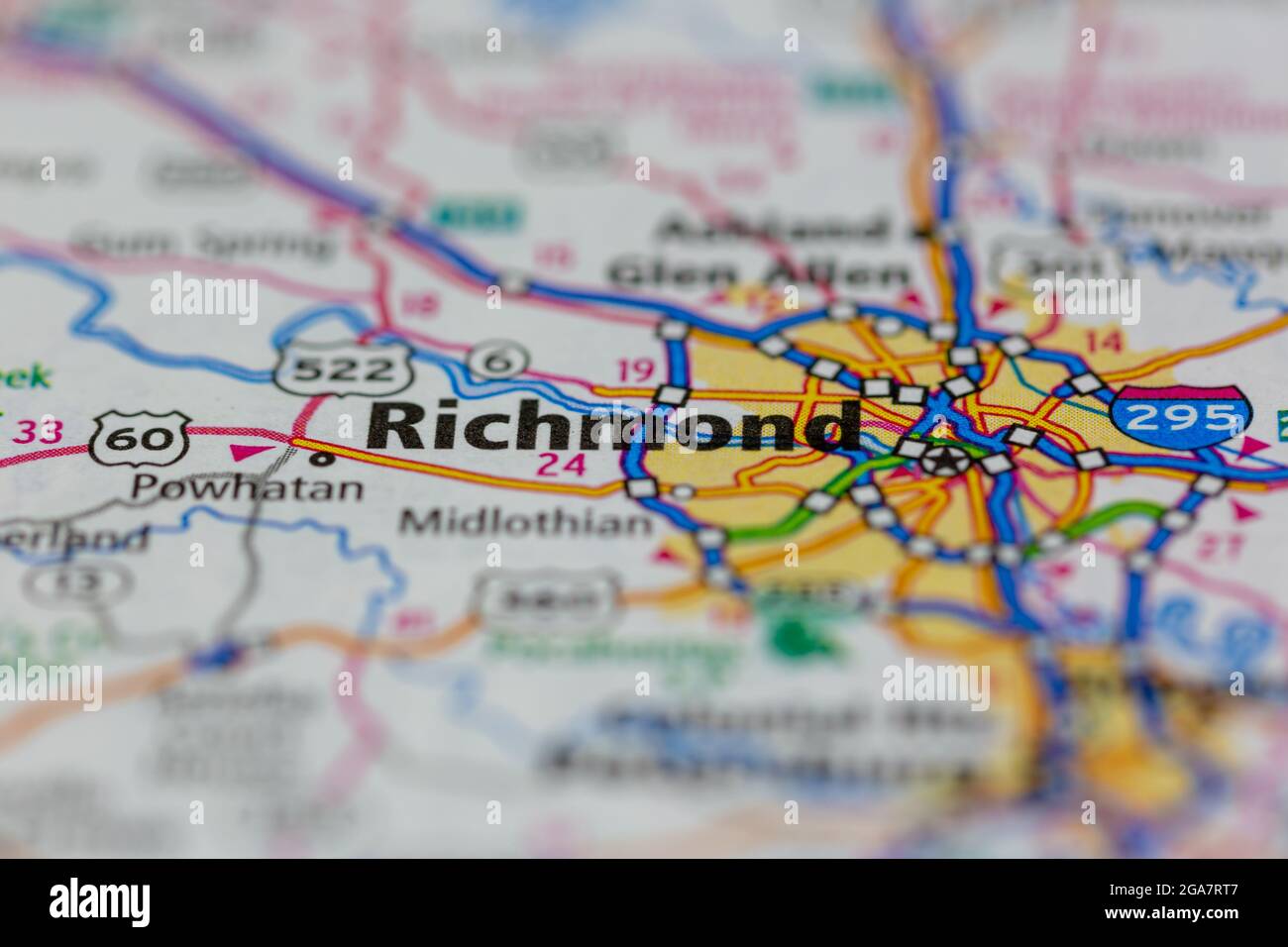 Richmond Virginia shown on a road map or Geography map Stock Photo - Alamy