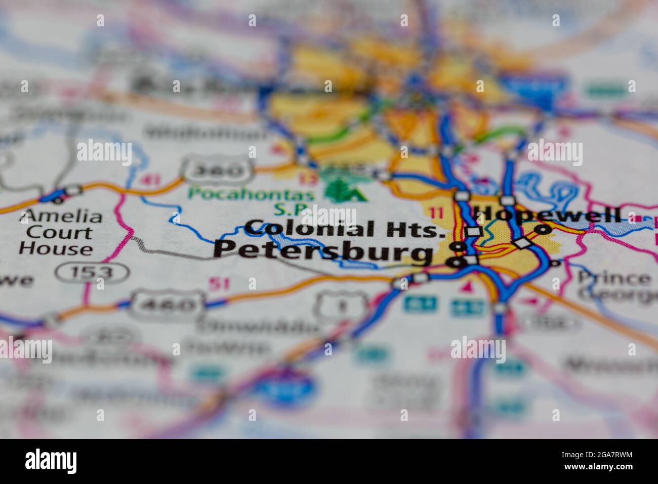 Colonial Hts Virginia shown on a road map or Geography map Stock Photo ...