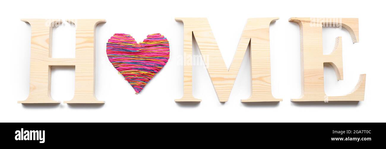 Decorative letters forming word HOME with heart isolated on white Stock ...