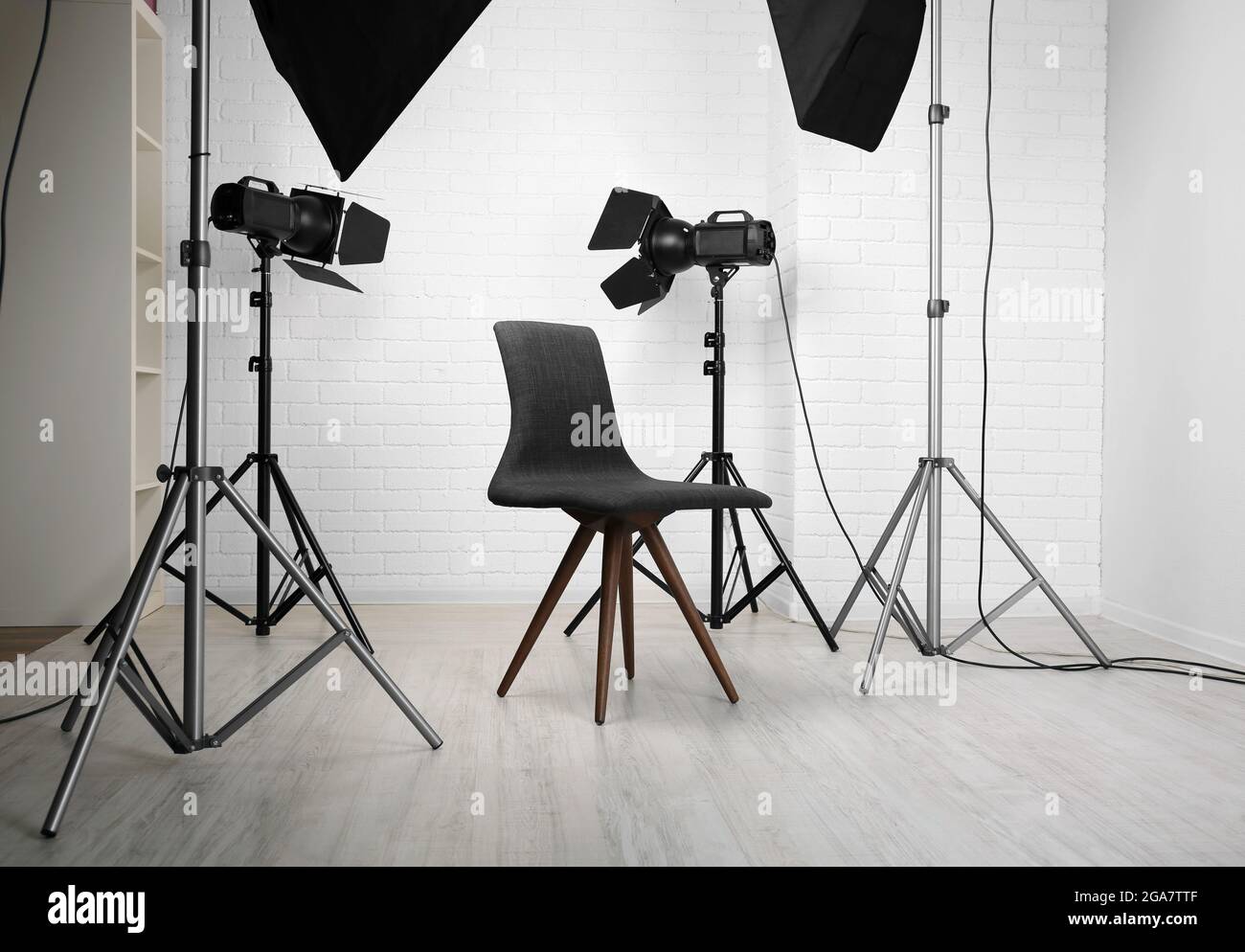 Photo studio with modern interior and lighting equipment Stock Photo ...
