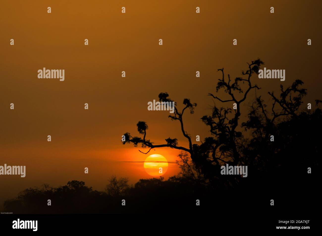 Colorful sky at sunset in rural area of Ghana, West Africa Stock Photo ...