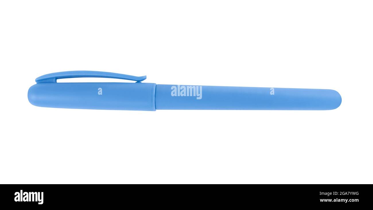 Blue pen with cap isolated on a white background Stock Photo - Alamy