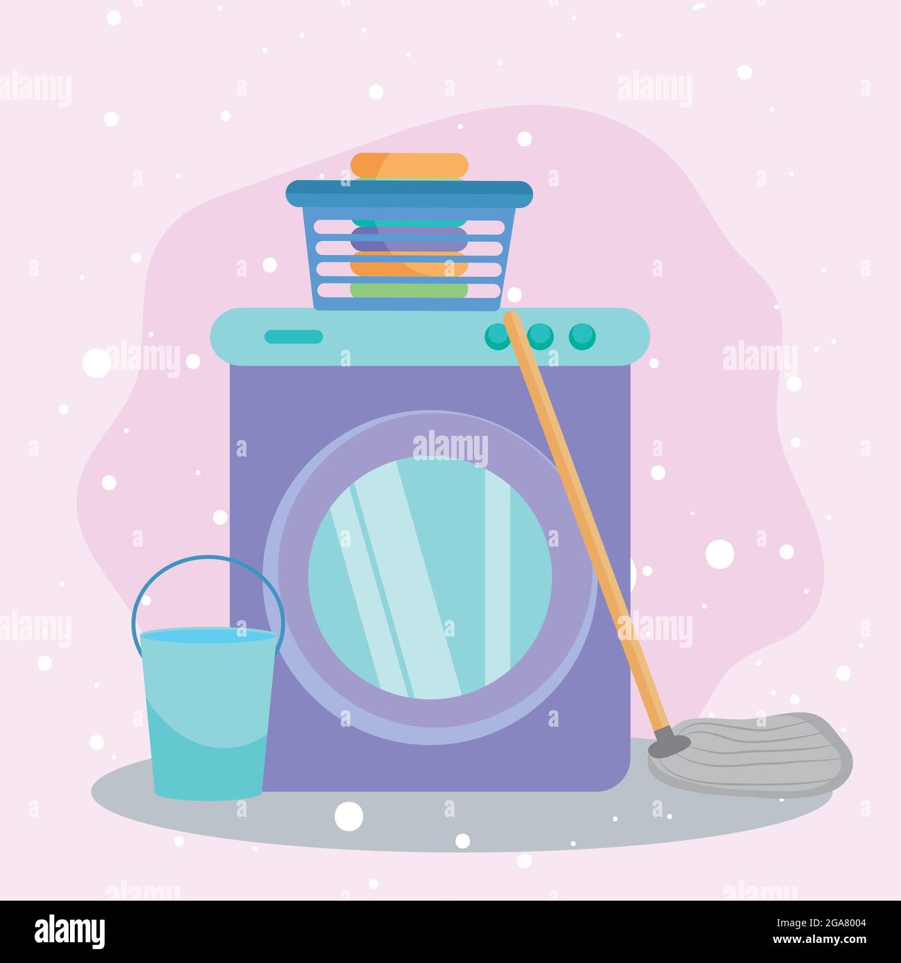 Laundry basket on washer machine bucket and mop Stock Vector Image ...