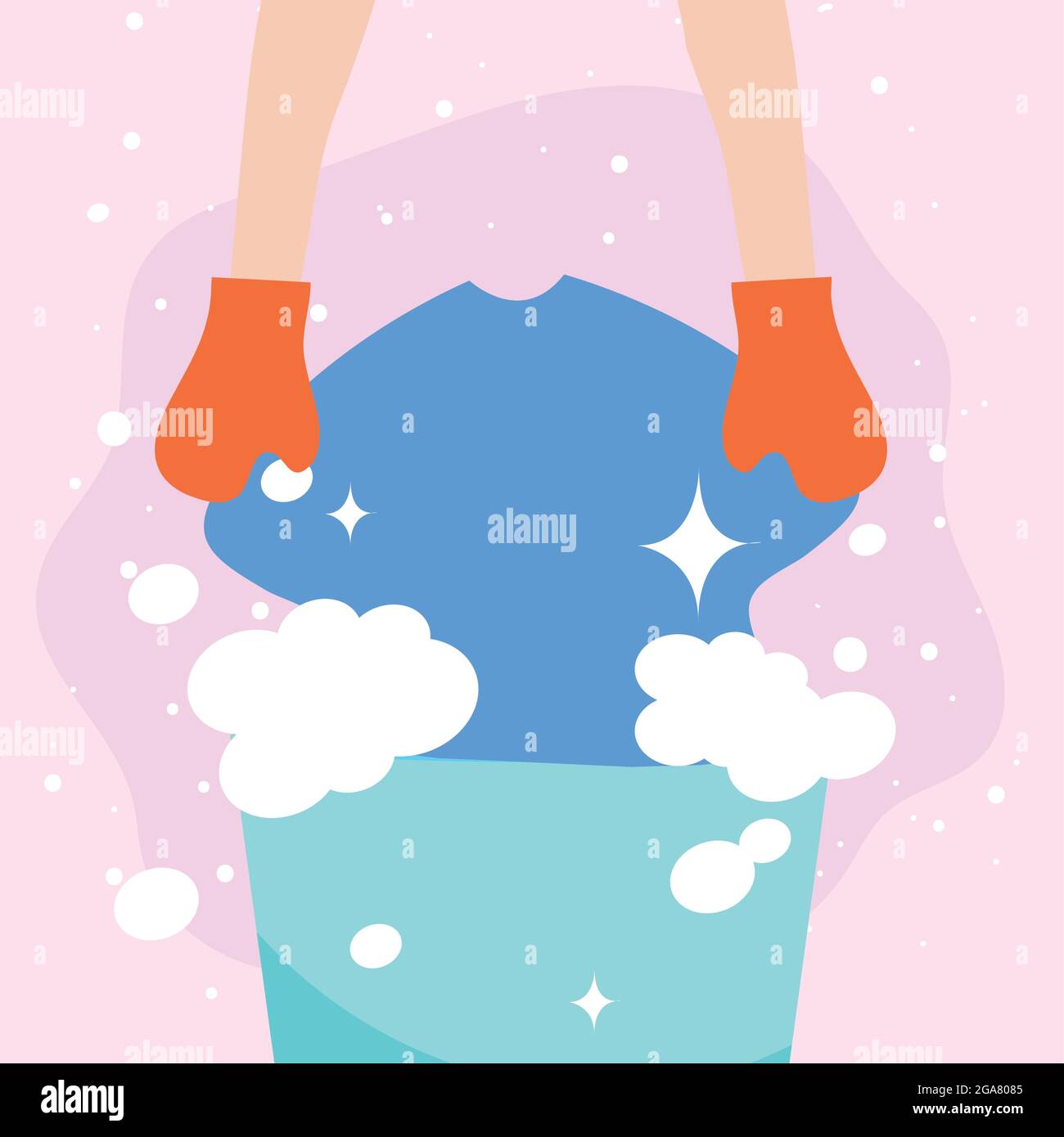 hands washing cloth in bucket on purple background Stock Vector Image ...