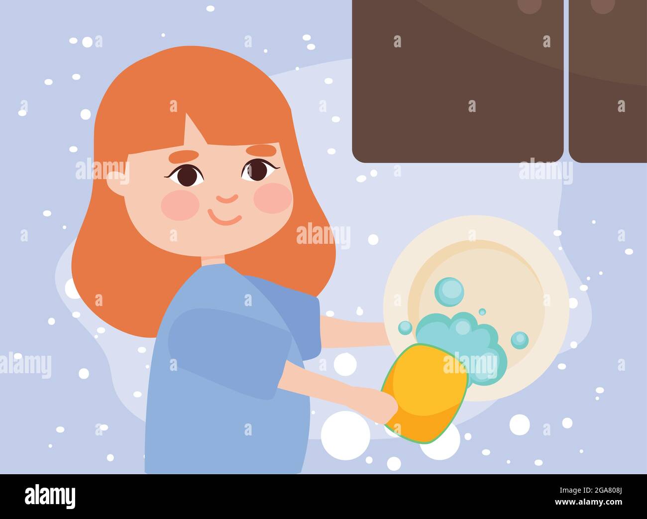 girl washing plate at kitchen Stock Vector Image & Art - Alamy