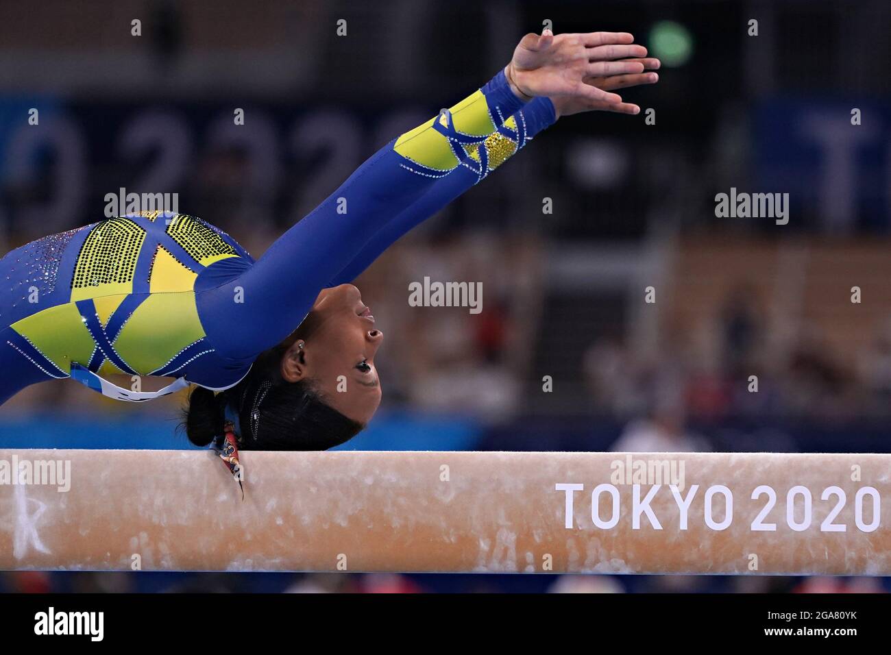 Tokyo, Japan. 29th July, 2021. Rebeca Andrade, of Brazil, performs on ...