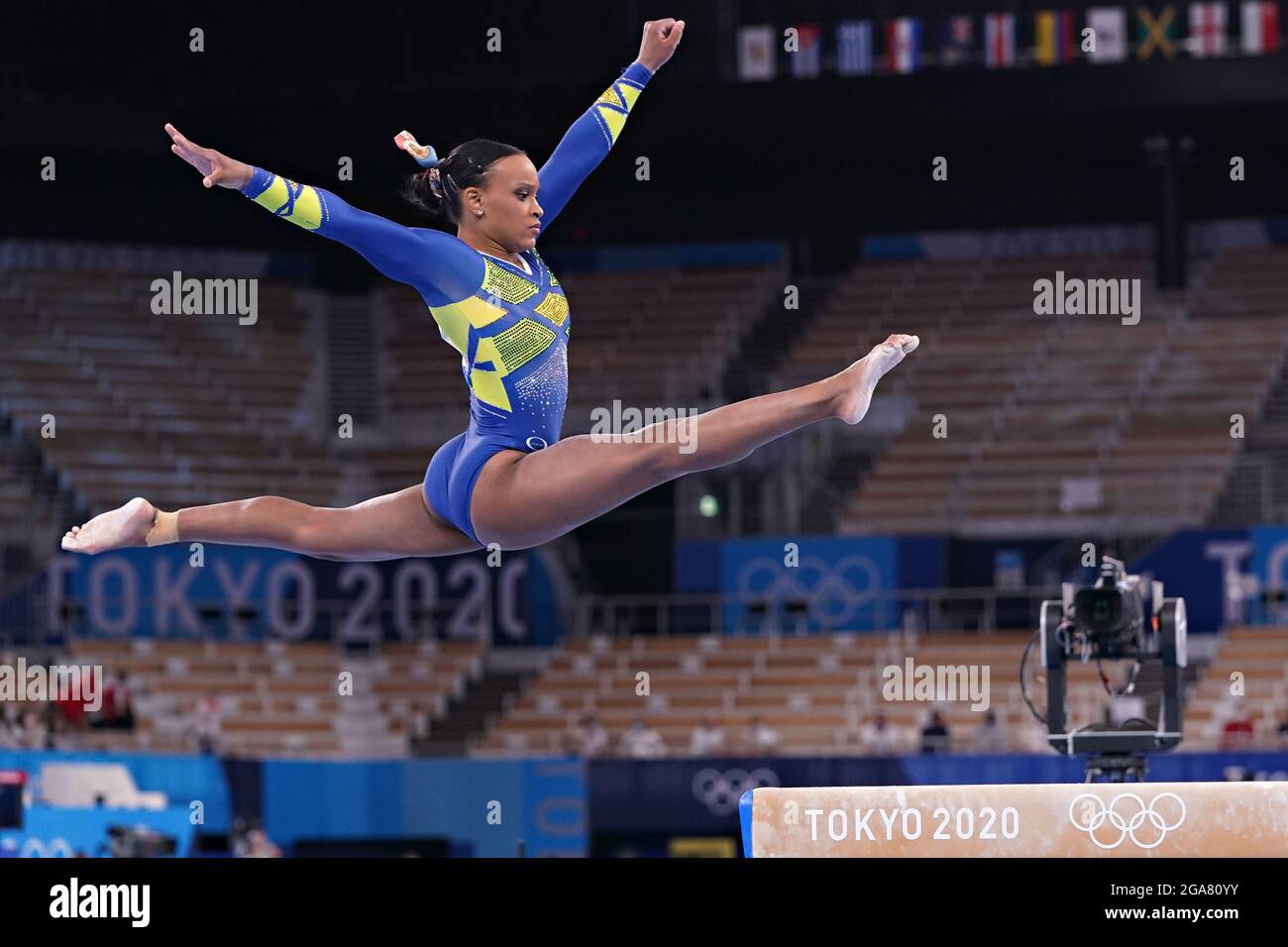 Tokyo, Japan. 29th July, 2021. Rebeca Andrade, of Brazil, performs on ...