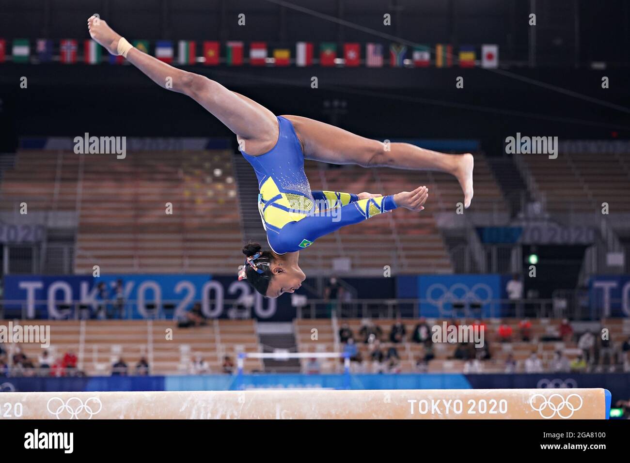 Tokyo, Japan. 29th July, 2021. Rebeca Andrade, of Brazil, performs on ...