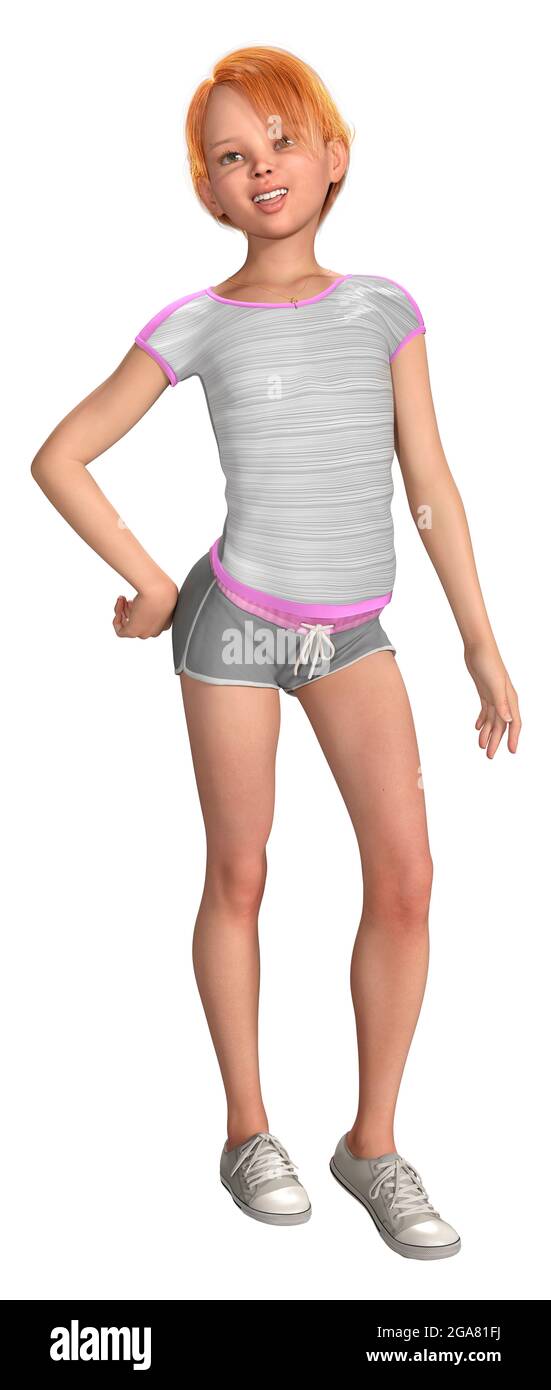 3D rendering of a pretty little girl isolated on white background Stock ...