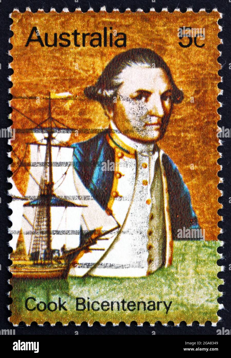 AUSTRALIA - CIRCA 1970: a stamp printed in the Australia shows Captain ...