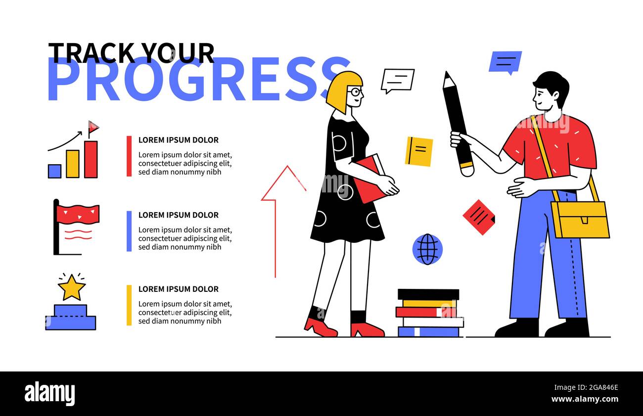 Track your progress - line design style web banner on white background ...