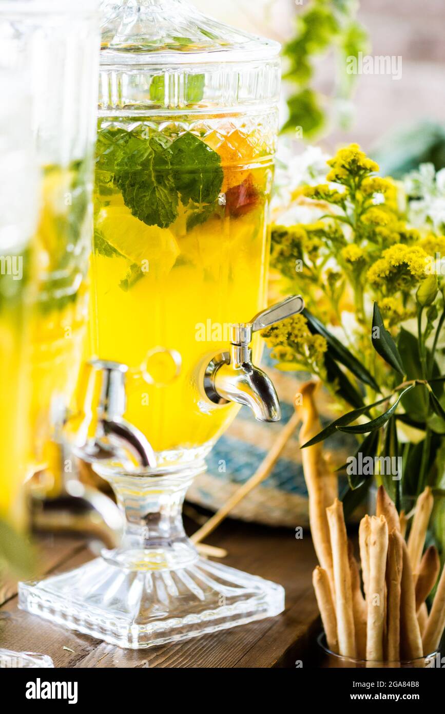 Big jar with lemonade. The concept summer relax and picnic. Healthy ...