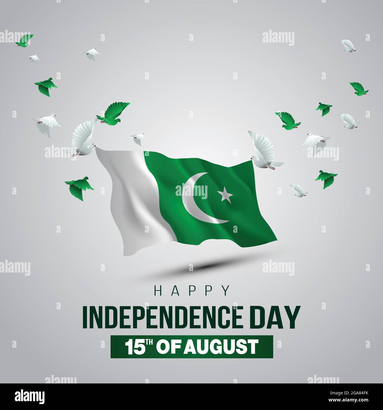 happy independence day Pakistan. 3d flag with flying pigeon. vector ...