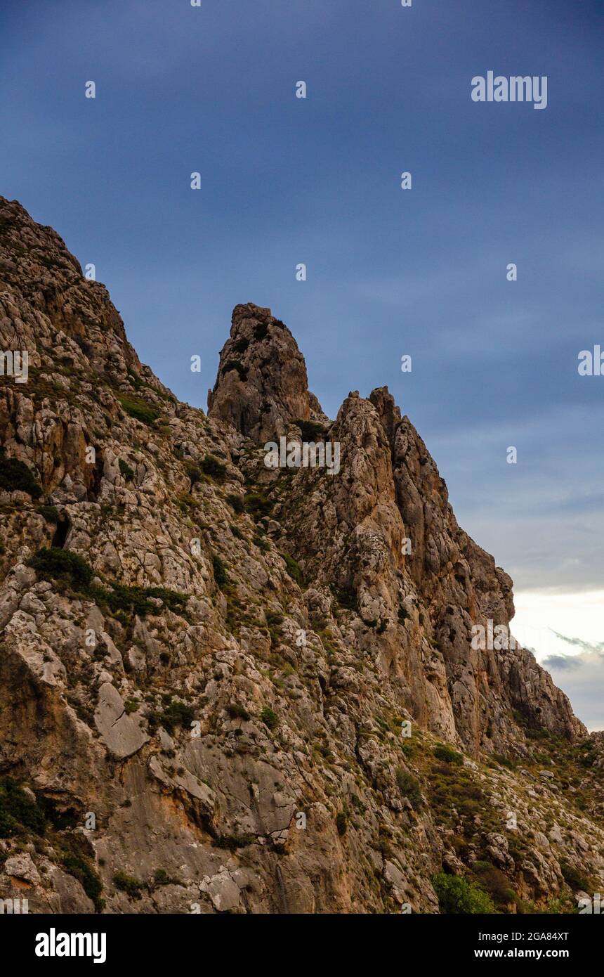 Rocky geological formation on the road to Cape Tenaron in Laconian Mani ...