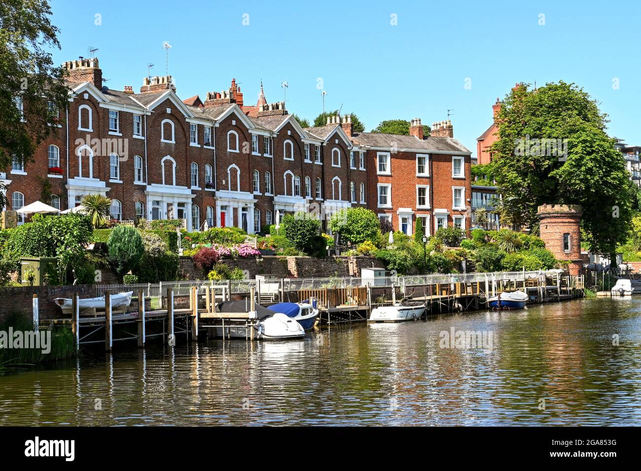 Chester, Cheshire, England - July 2021: Small boats moored outside the ...
