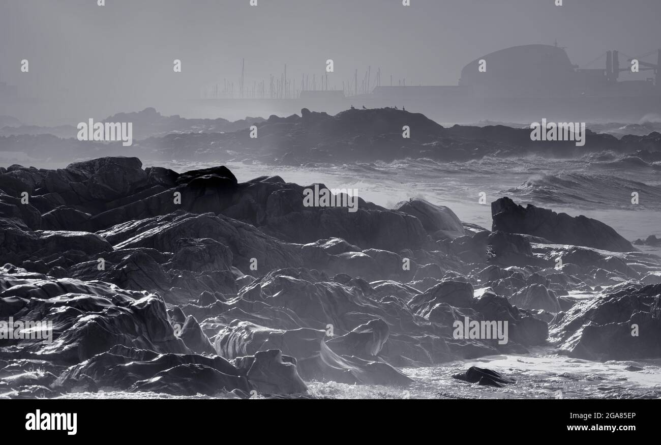 Sea beach glowing rocks panorama. Northern portuguese coast Stock Photo ...