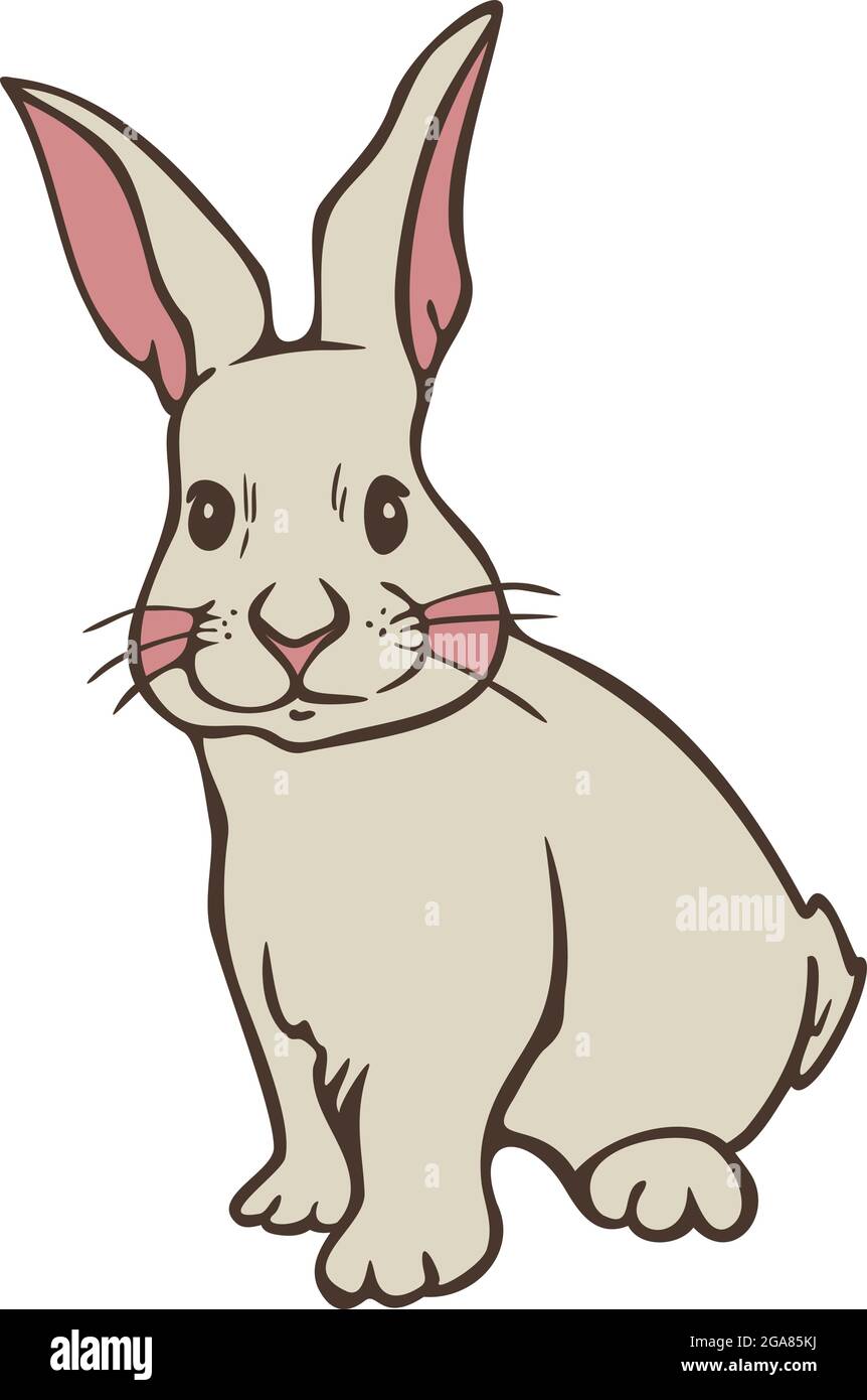 Vector illustration of charming rabbit with pink cheeks. Hand drawing ...